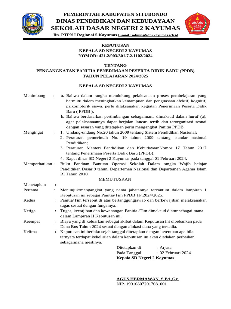 SK Panitia PPDB 2024 | PDF