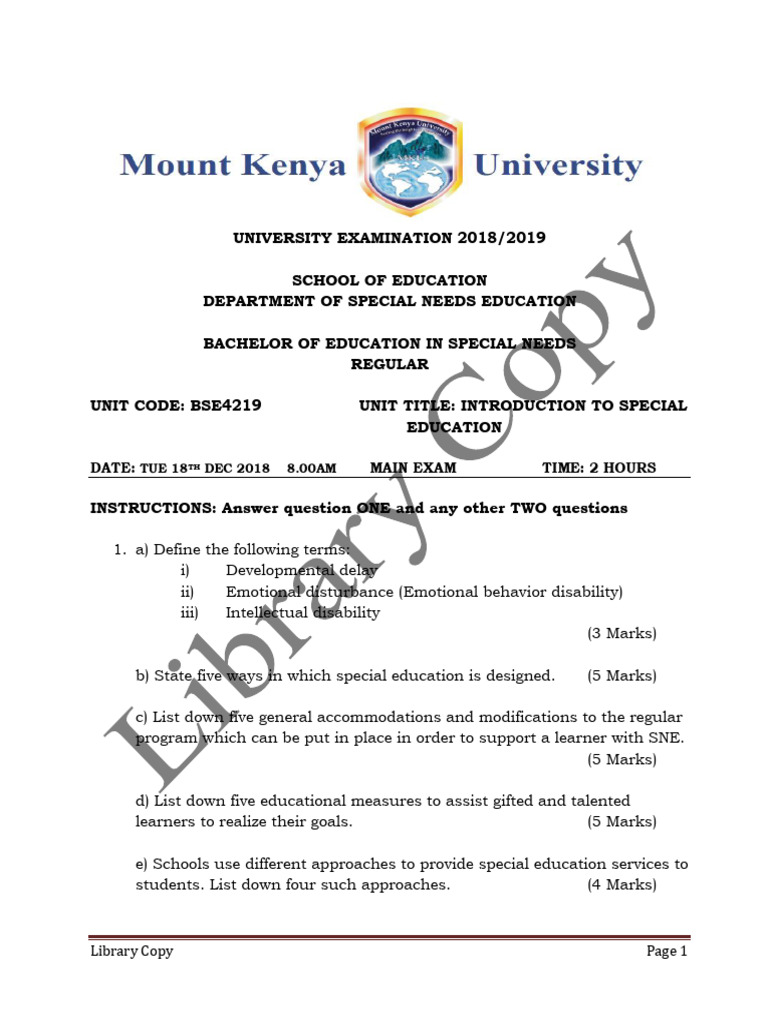 Bse4219 Introduction To Special Education Reg Main | PDF | Special Education | Intellectual ...