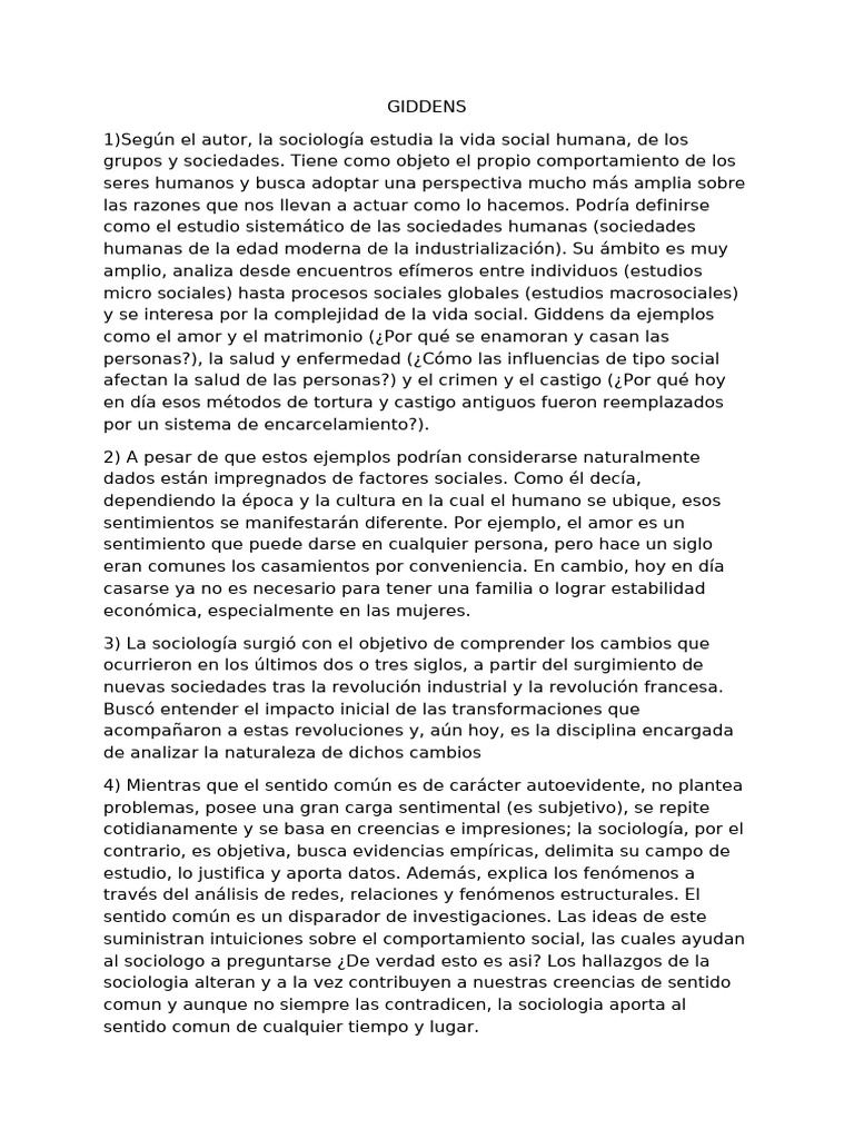 giddens | PDF | Sociología | Sociedad
