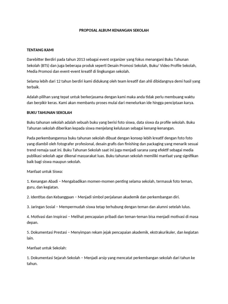 Proposal Buku Tahunan Sekolah Kreatif | PDF