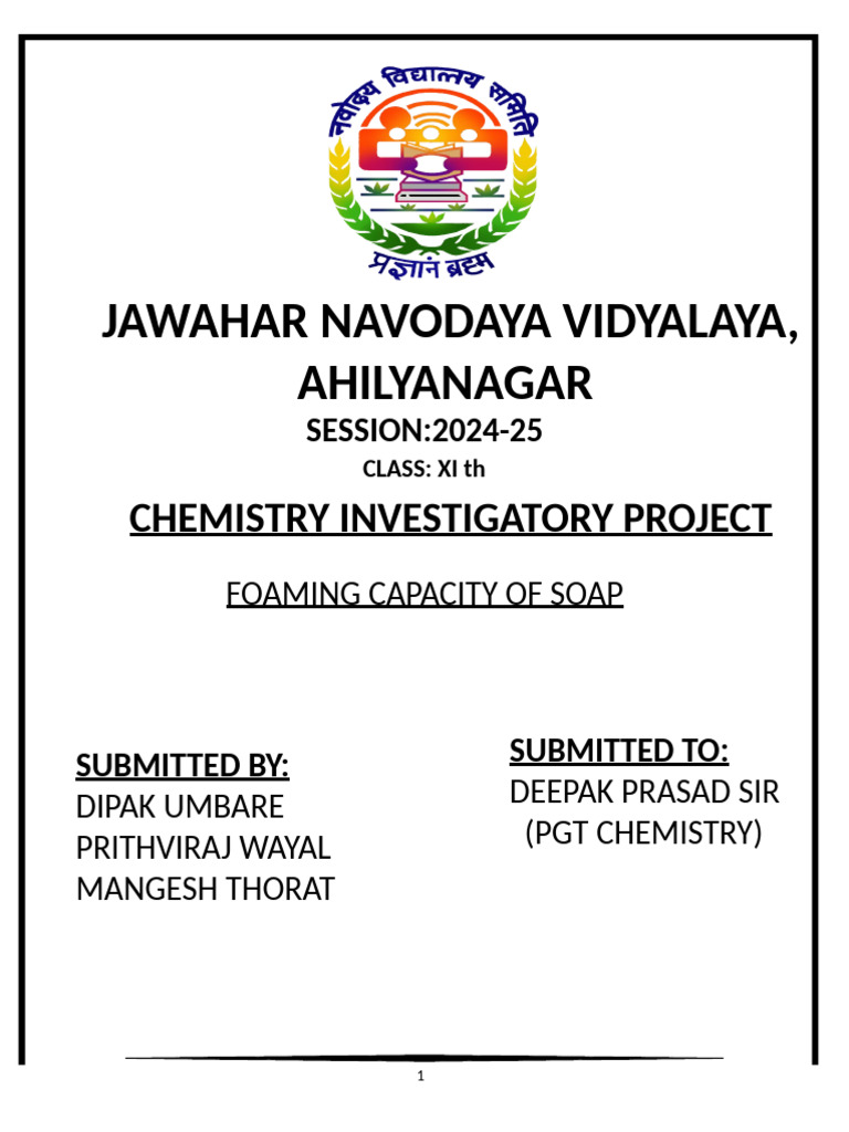 Foaming Capacity of Soap Project | PDF