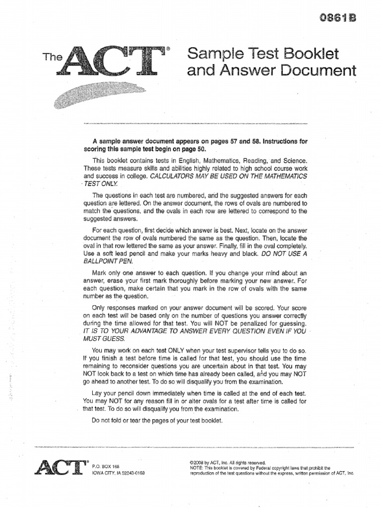 An 2008 ACT Practice Test | PDF