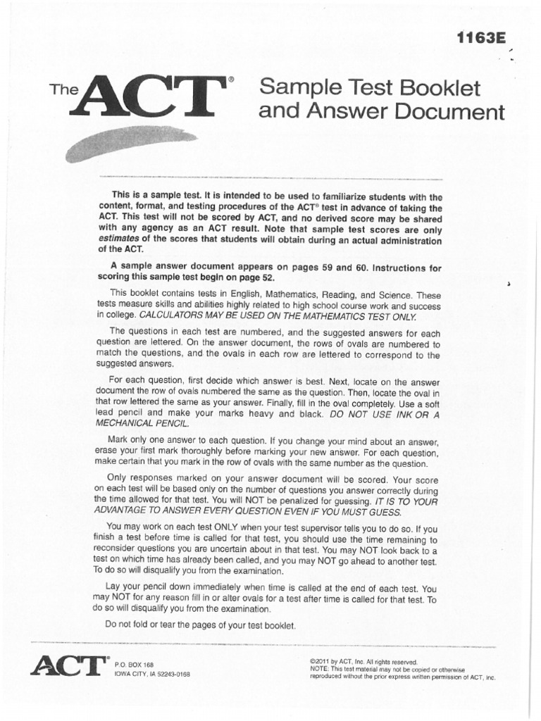 A 2009 ACT Practice Test | PDF