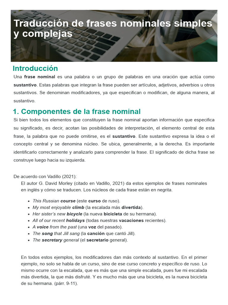 M1.2 Traduccion de Frases Nominales Simples y Complejas | PDF | Adjetivo | Sustantivo