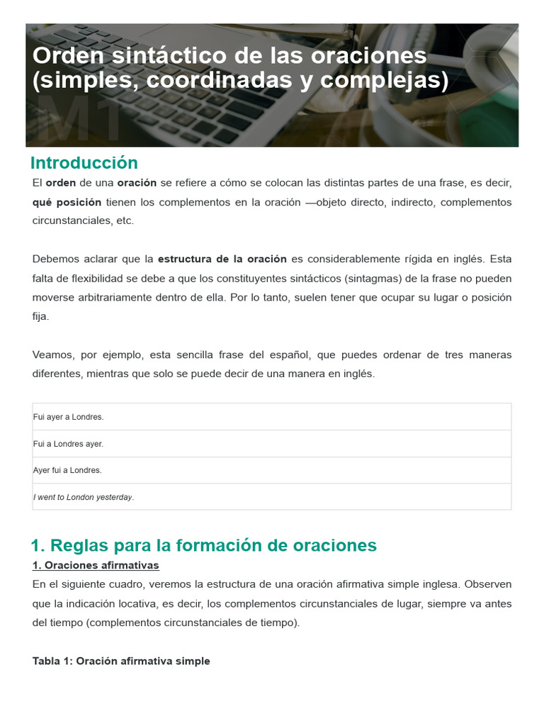 Orden sintáctico en oraciones simples y compuestas | PDF | Oración ...