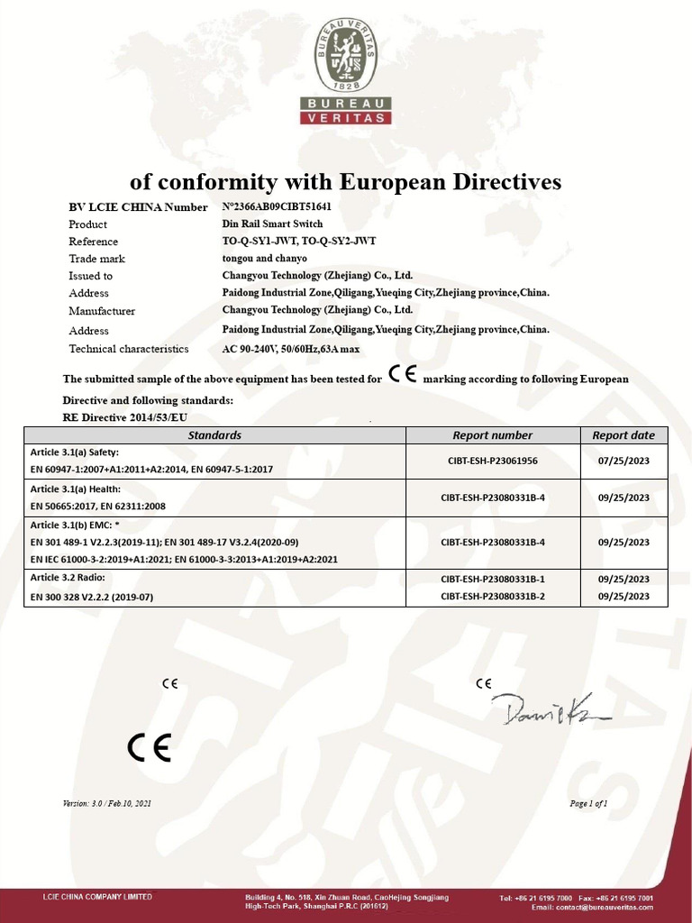 SY1-SY2-wi-fi-Smart-Switch-CE-RED-LVD-EMC-certificate | PDF