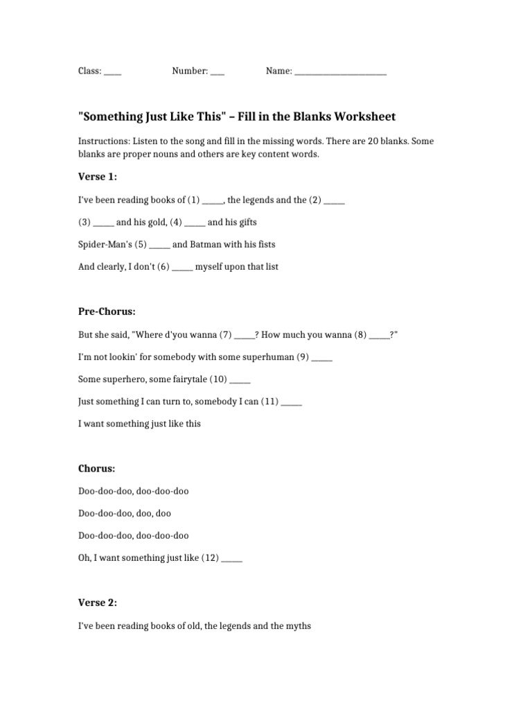 "Something Just Like This" Worksheet | PDF