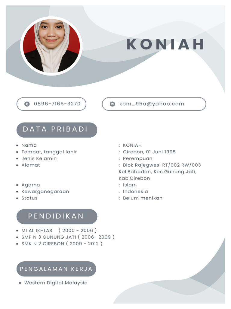 Data Pribadi dan Pendidikan KONIAH | PDF