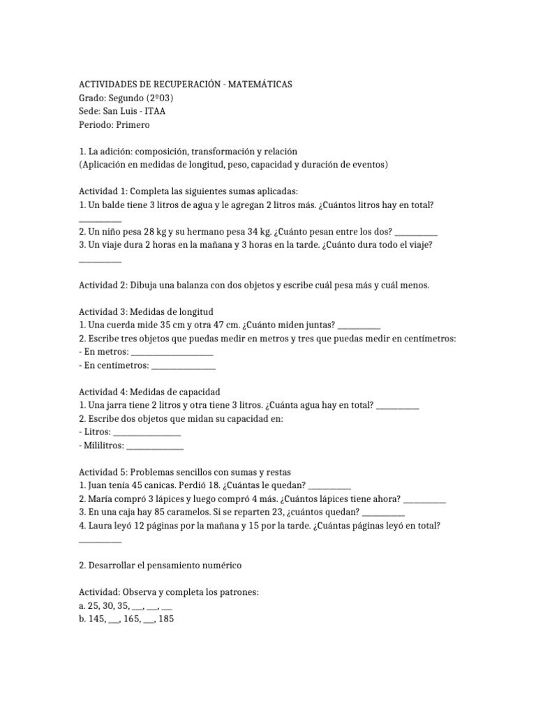 Recuperacion_Matematicas_2do_Completo | PDF | Unidades de medida