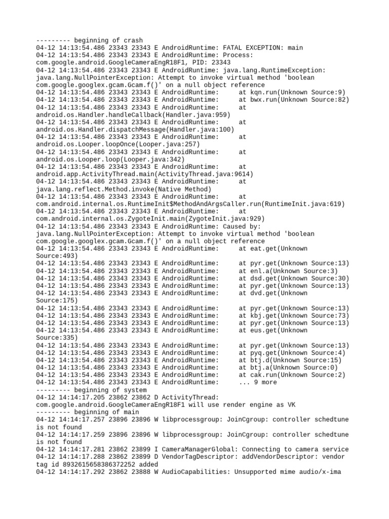 Google Camera Runtime Exception Log | PDF | Java (Programming Language) | Computer Architecture