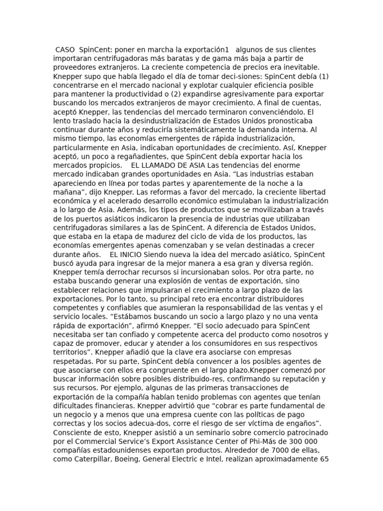 CASO SpinCent | PDF | Exportaciones | Mercado (economía)