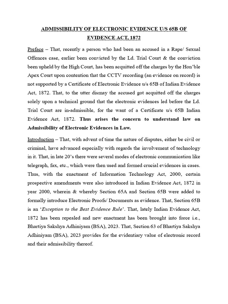 Admissibility of Electronic Evidence | PDF | Affidavit | Legal Procedure