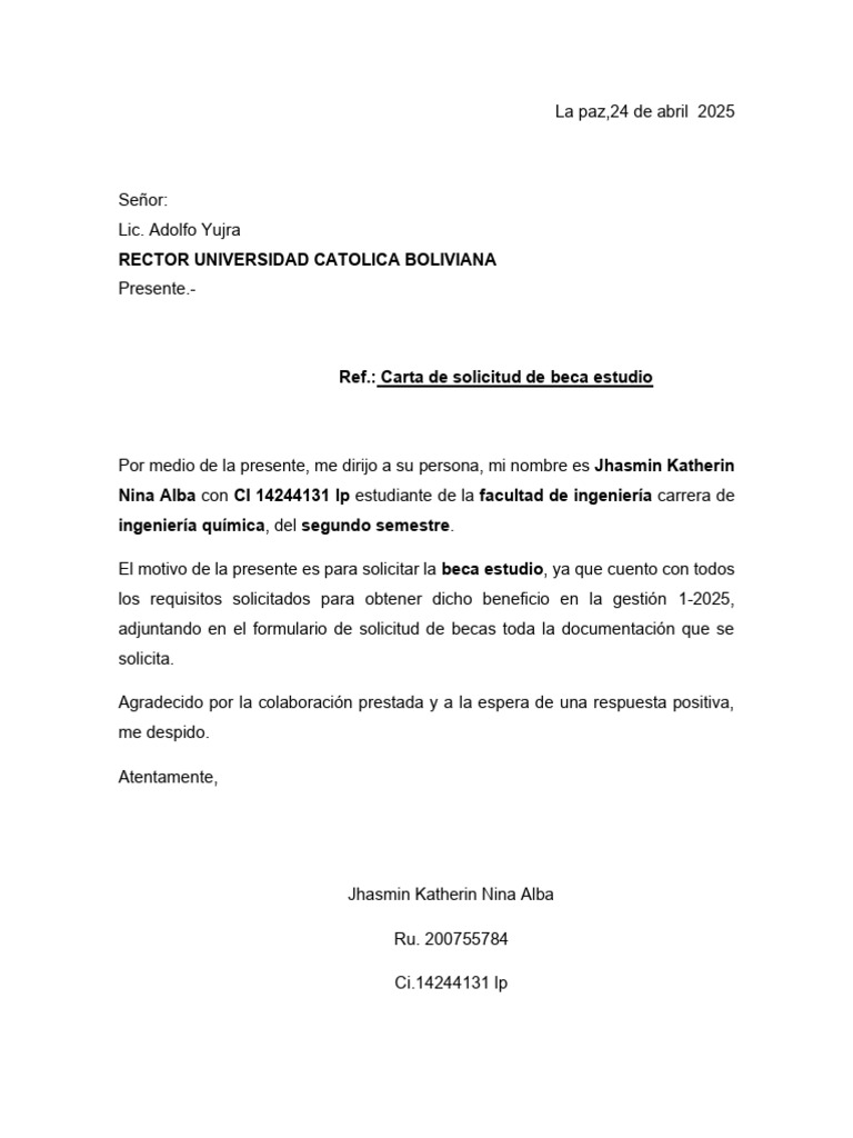 Carta Solicitud de Beca | PDF