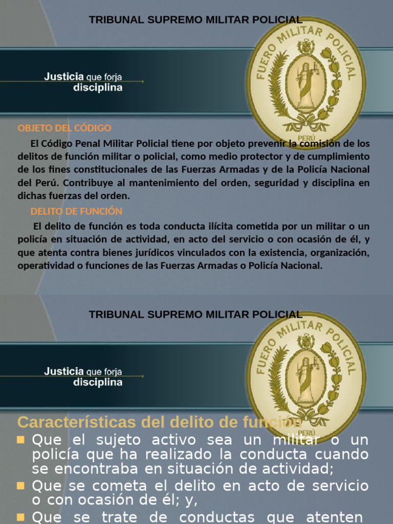 Tribunal Supremo Militar Policial: Objeto Del Código | PDF | Policía ...