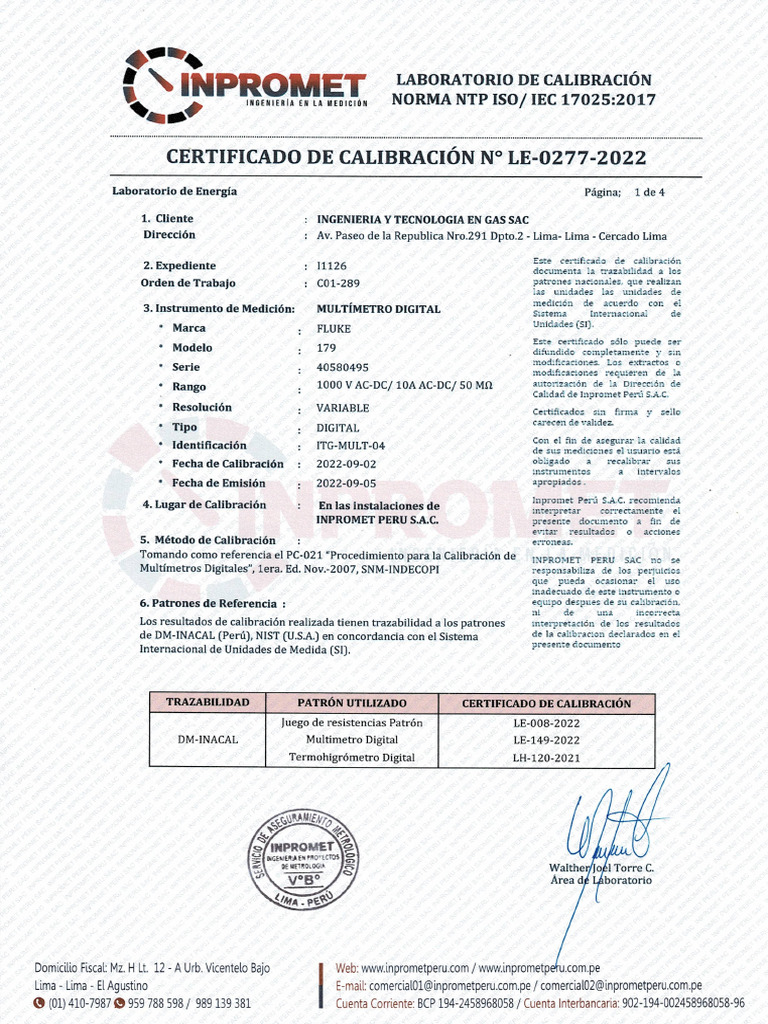 2.7 Certificado Multimetro 04 - 2022 | PDF