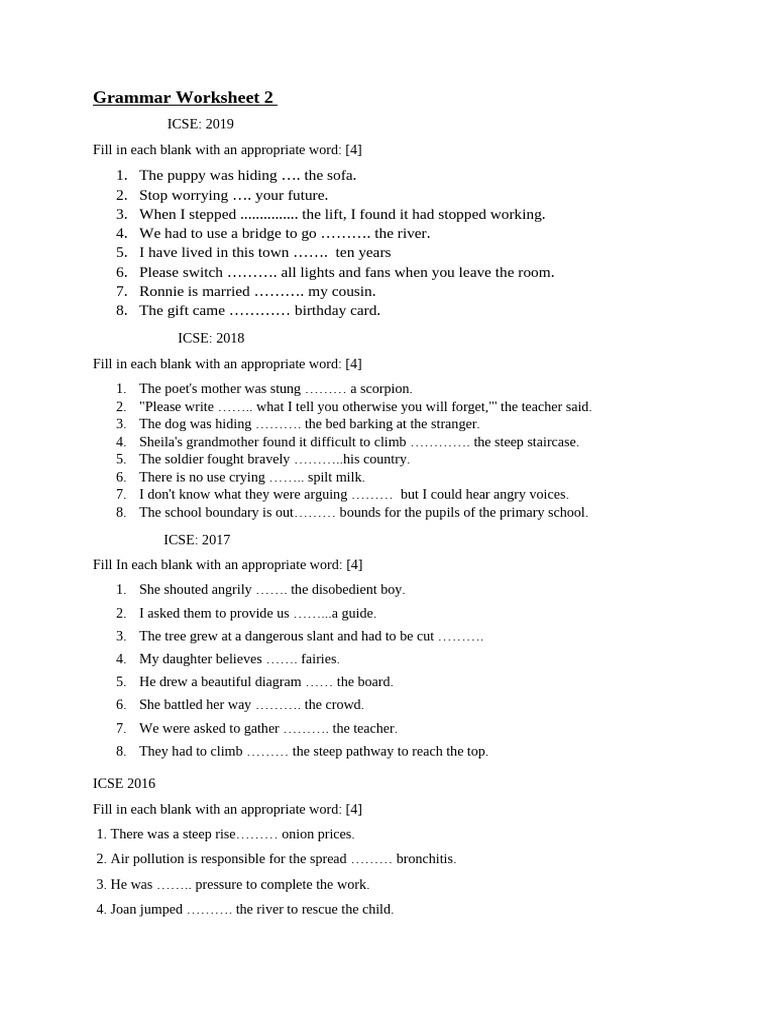 Grammar Worksheet 2 ICSE | PDF