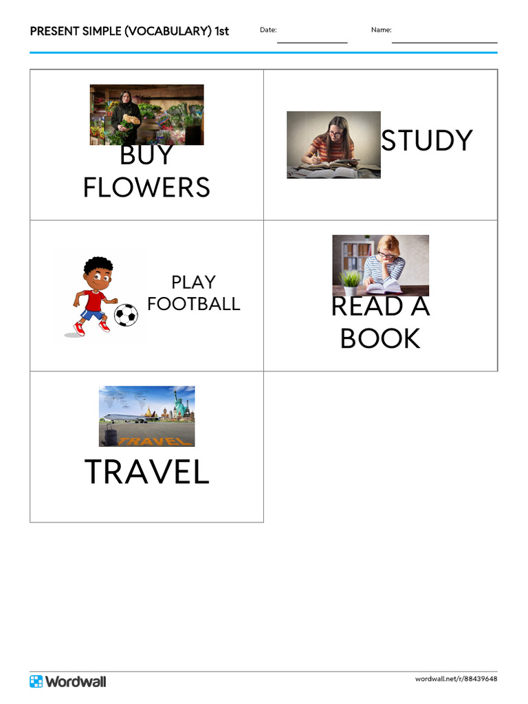 Present Simple Vocabulary 1st Flash Cards | PDF