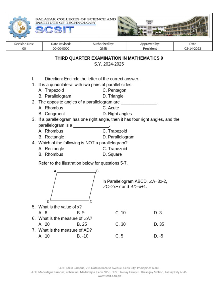 MATH 9 - (3RD Quarter) - 012641 | PDF | Rectangle | Geometry