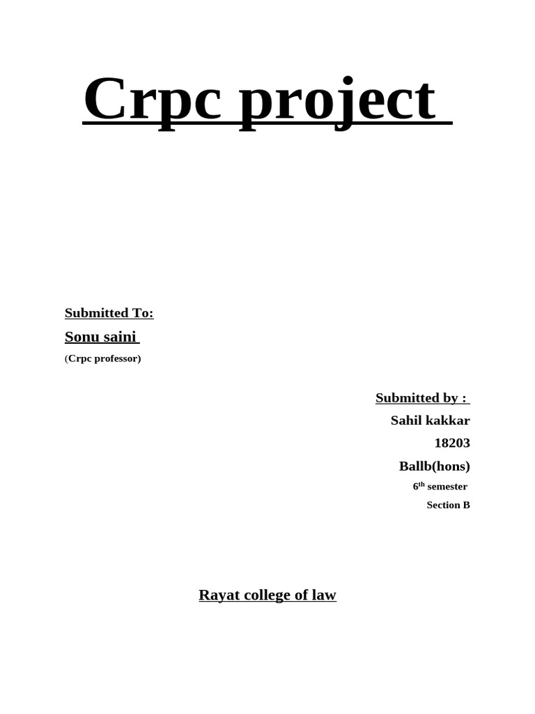 CRPC Project 6th Sem Ballb | PDF | Juvenile Delinquency | Bail