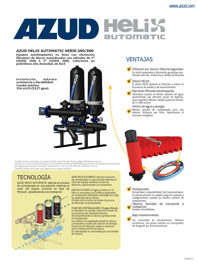 Azud Helix Auto 200300 Esp PDF | PDF | Filtración | Agua