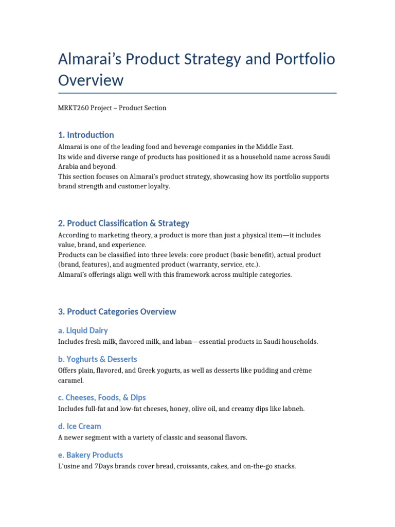 Almarai Product Structure Report | PDF | Brand | Yogurt