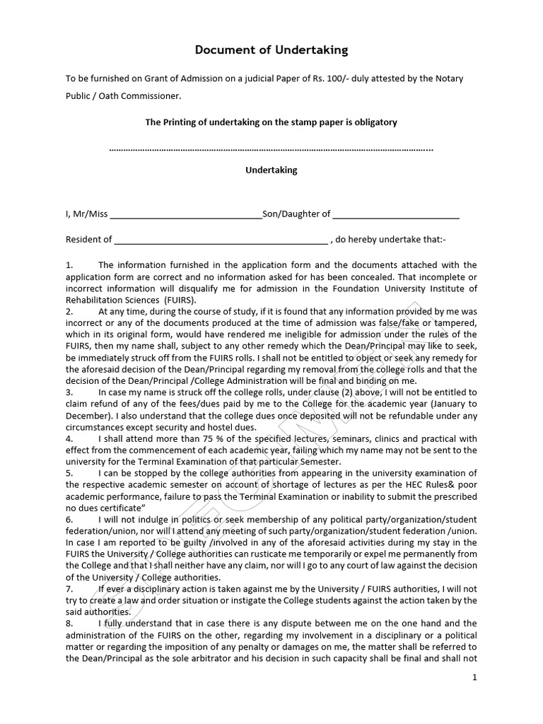 Document of Undertaking For Uop | PDF | Justice | Crime & Violence