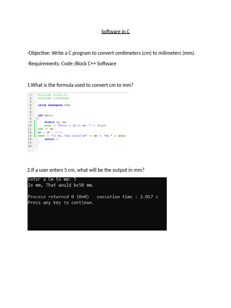 C Program: Convert cm to mm | PDF