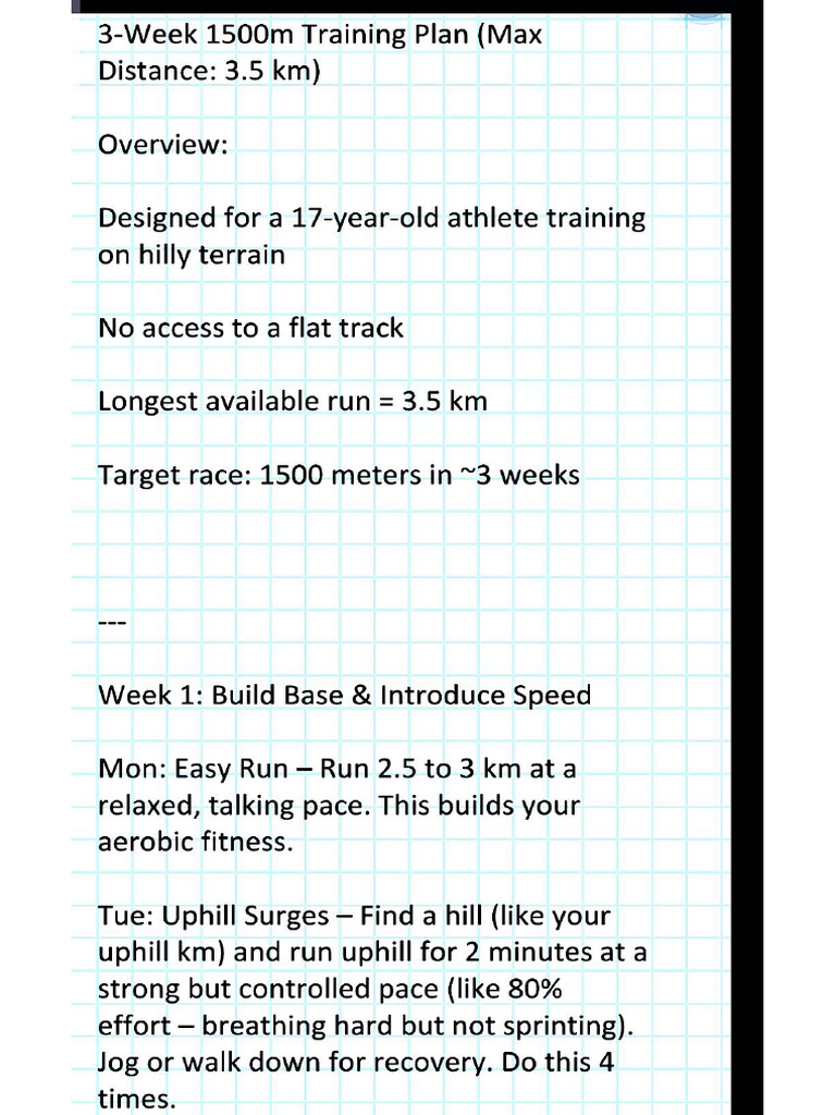 Three Week 1500m Training Plan | PDF