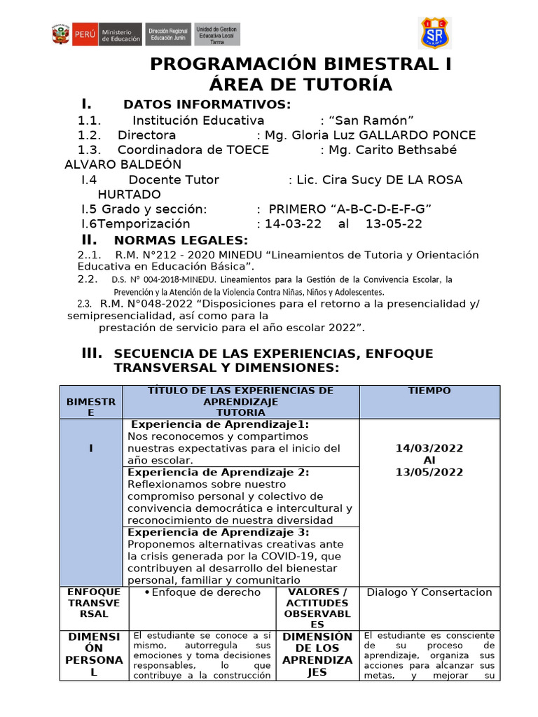 Programacion I Bim Tutoria 5a - D | PDF | Aprendizaje