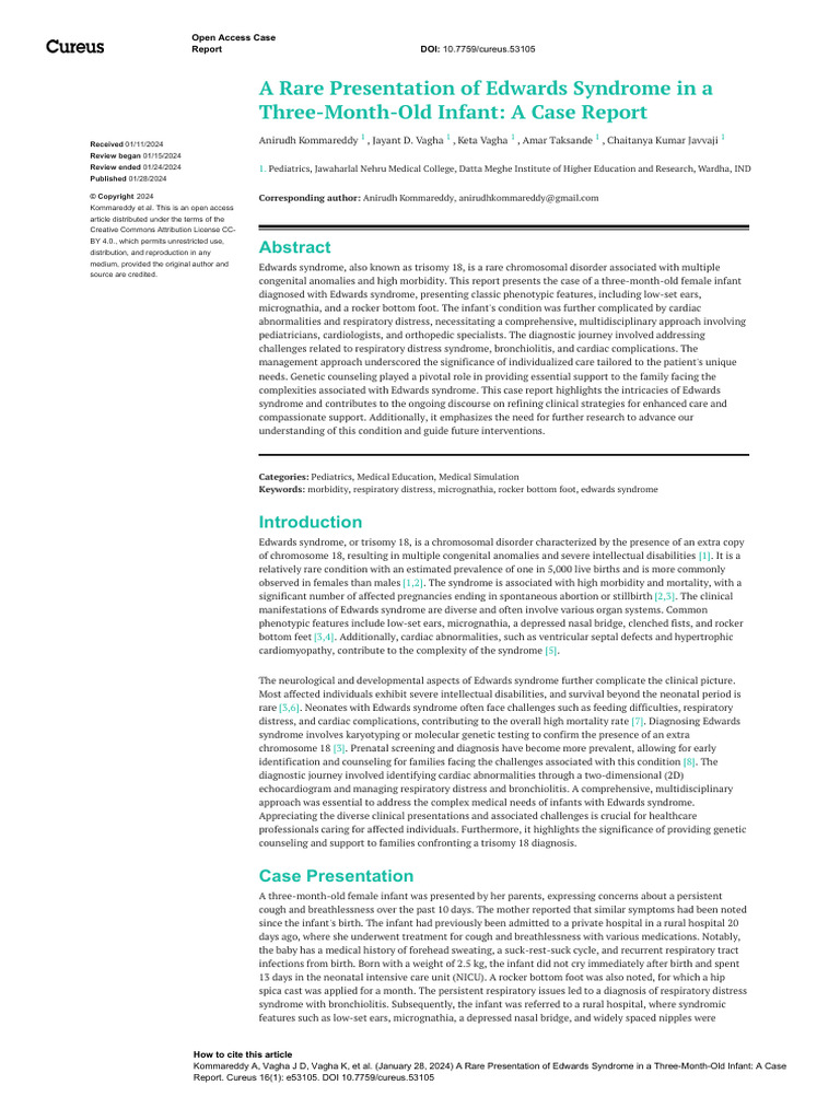 A Rare Presentation of Edwards Syndrome in A Three | PDF | Medicine ...