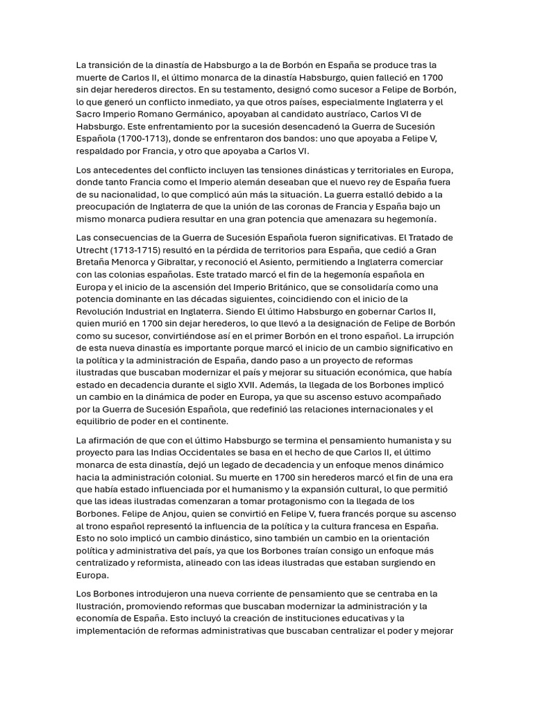 Transición Habsburgo-Borbón en España | PDF | Imperio español | Reino ...