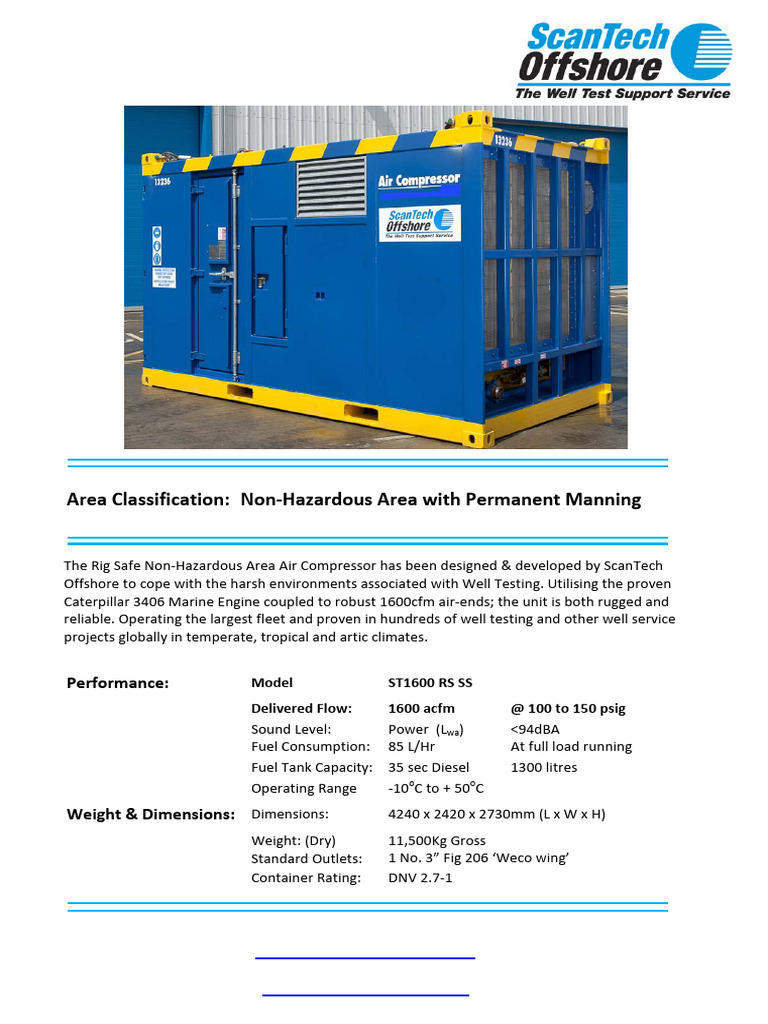 1600 CFM at 125 PSI Silenced Rig Safe Compressor | PDF