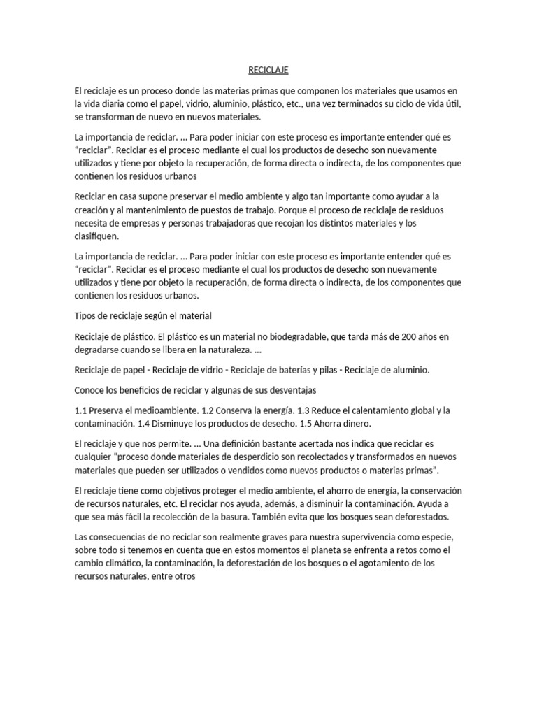 RECICLAJE | PDF | Reciclaje | Residuos