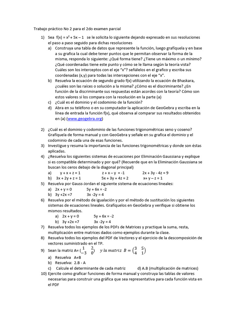TP Funciones y Matrices | PDF | Sistema de ecuaciones lineales | Matriz (Matemáticas)