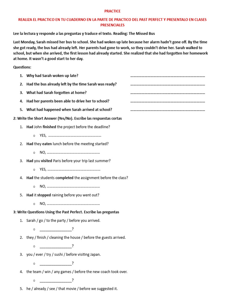 Past Perfect Practice Exercises | PDF