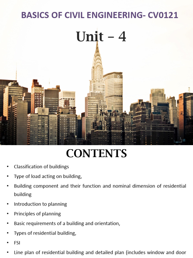 Basics of Civil Engineering - CV0121 - Unit 4 1 | PDF | Building