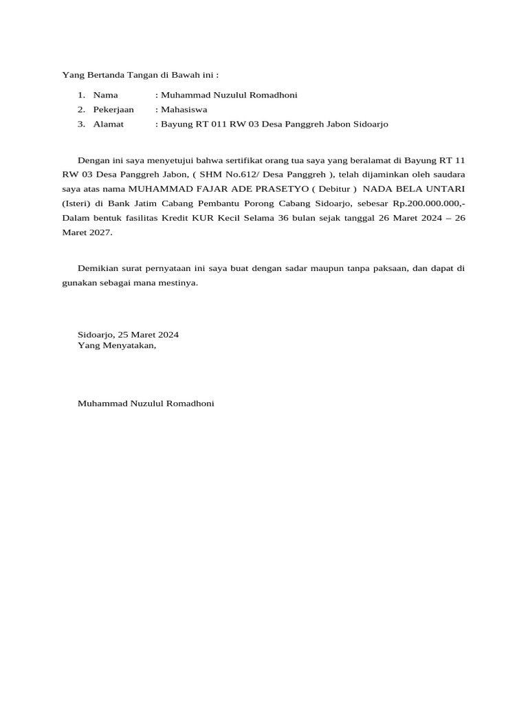 Yang Bertanda Tangan Di Bawah Ini | PDF