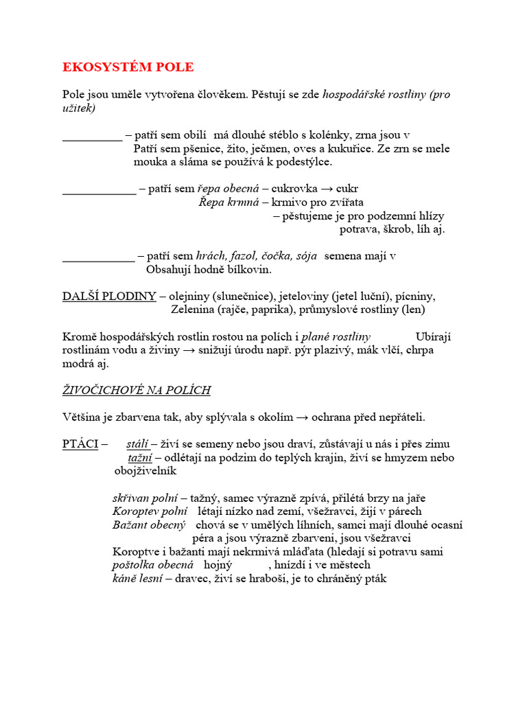 Ekosystem Pole A Louka | PDF