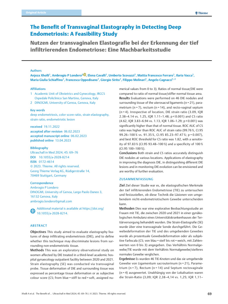 The Benefit of Transvaginal Elastography in Detecting Deep Endometriosis A Feasibility Study | PDF