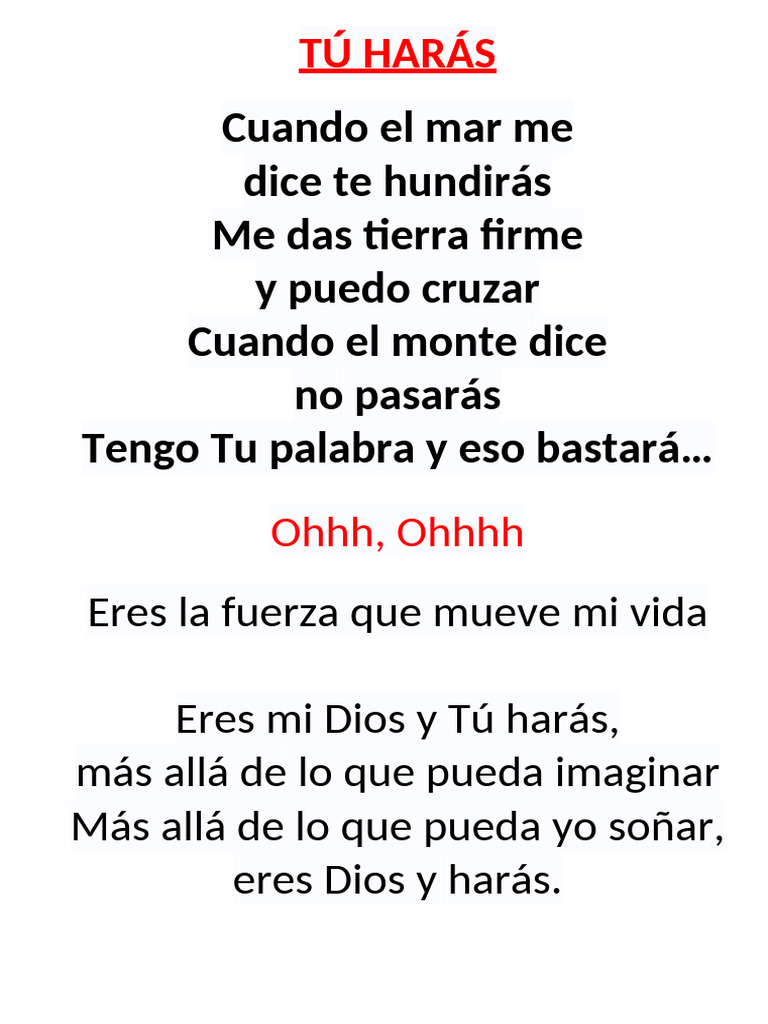 Letras Tú Harás | PDF