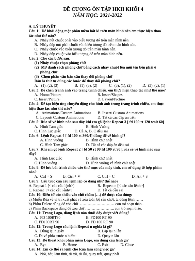 Decuongtinhoc Hkii K4 | PDF