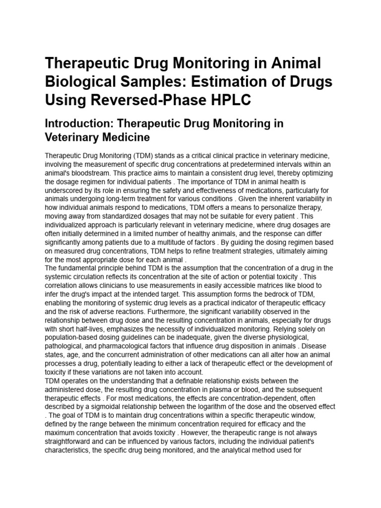 Therapeutic Drug Monitoring in Animals | PDF | High Performance Liquid ...