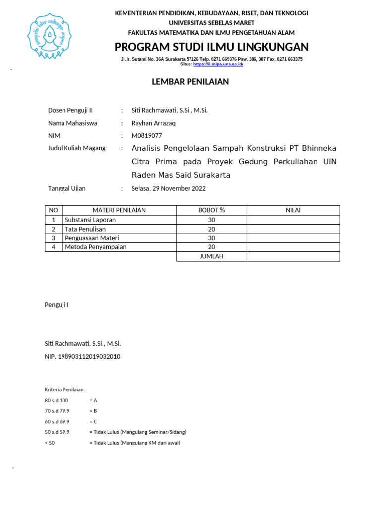 Penilaian-Revisi Penguji II Rayhan | PDF