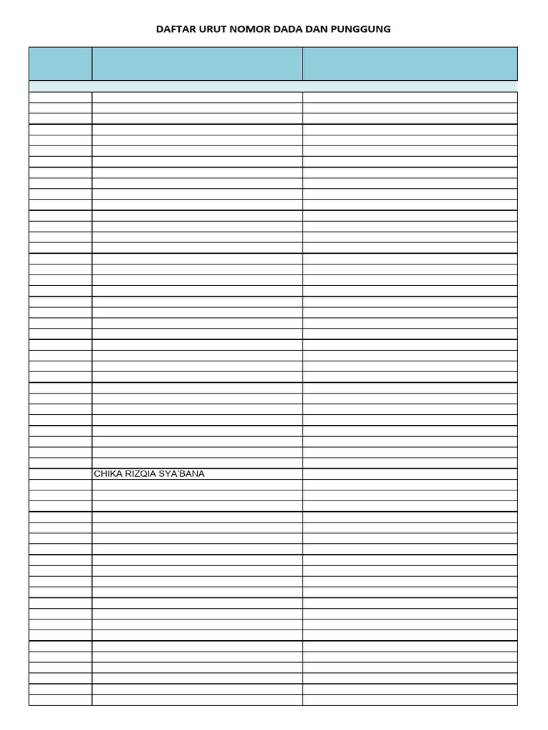 Daftar Urut Nomor Dada Dan Punggung | PDF