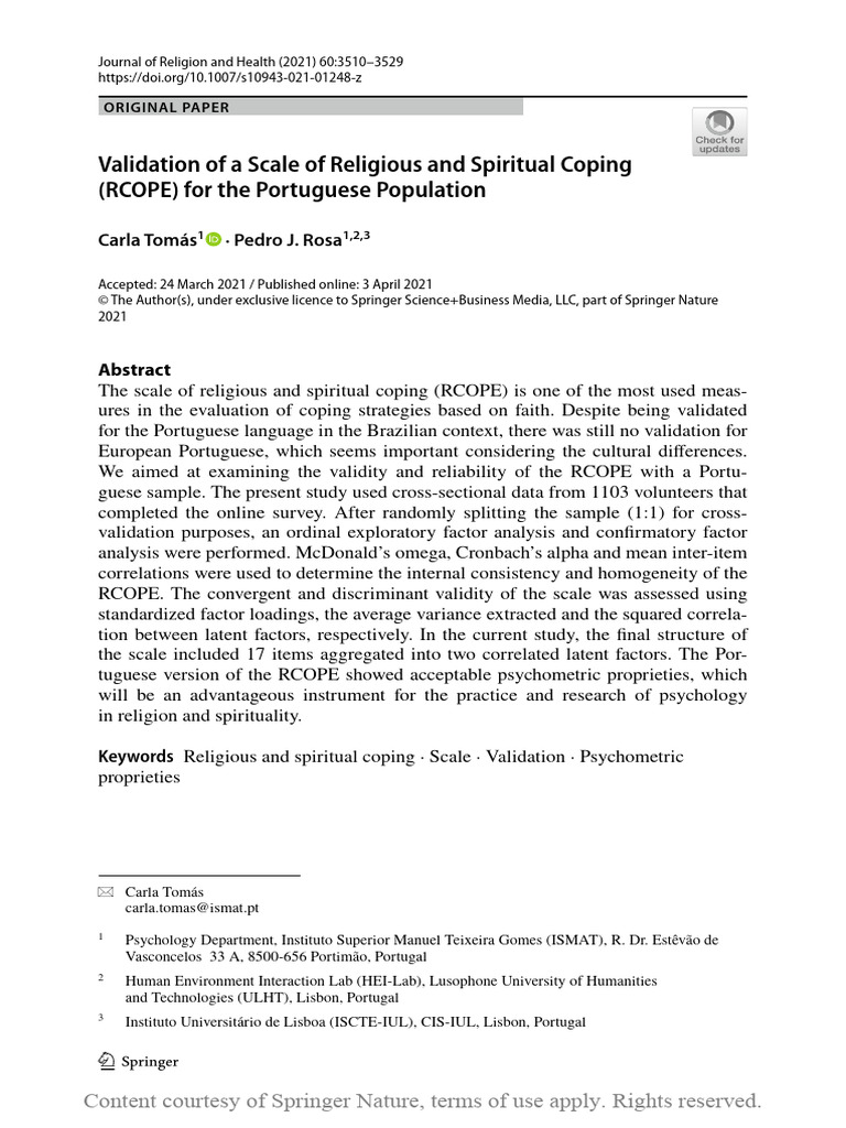 Validation of A Scale of Religious and Spiritual C | PDF | Factor Analysis