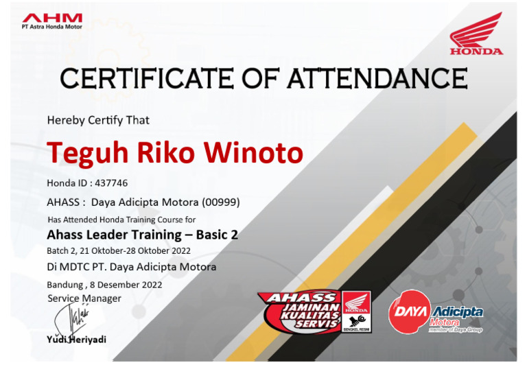 Sertifikat AHASS Leader Teguh Riko Winoto-00999 | PDF