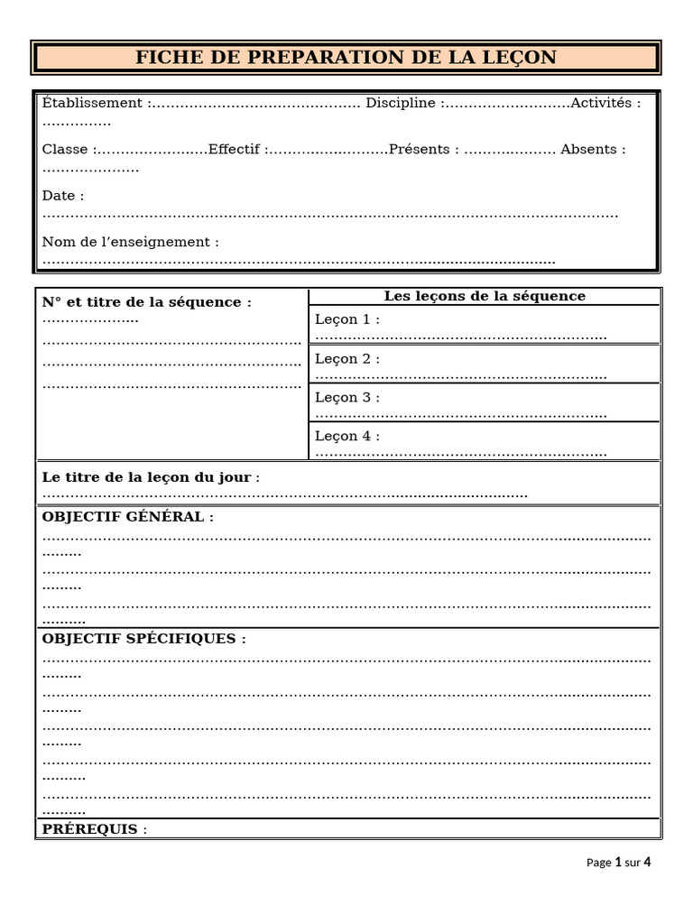 Fiche de préparation de leçon | PDF