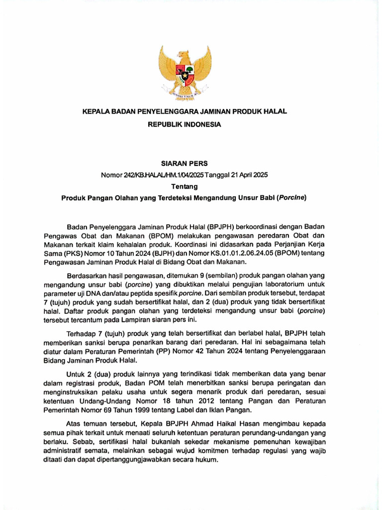 Siaran Pers 242 - 2025421ok | PDF