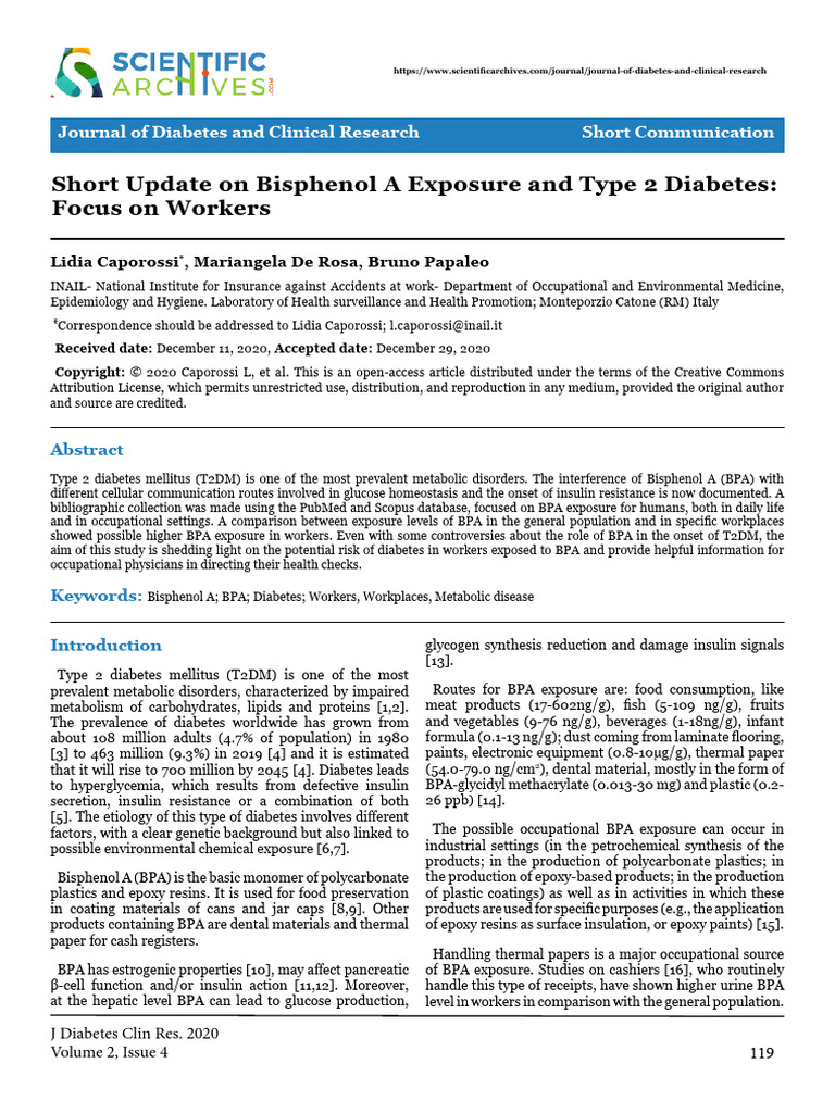 Short Update On Bisphenol A Exposure and Type 2 Diabetes | PDF ...
