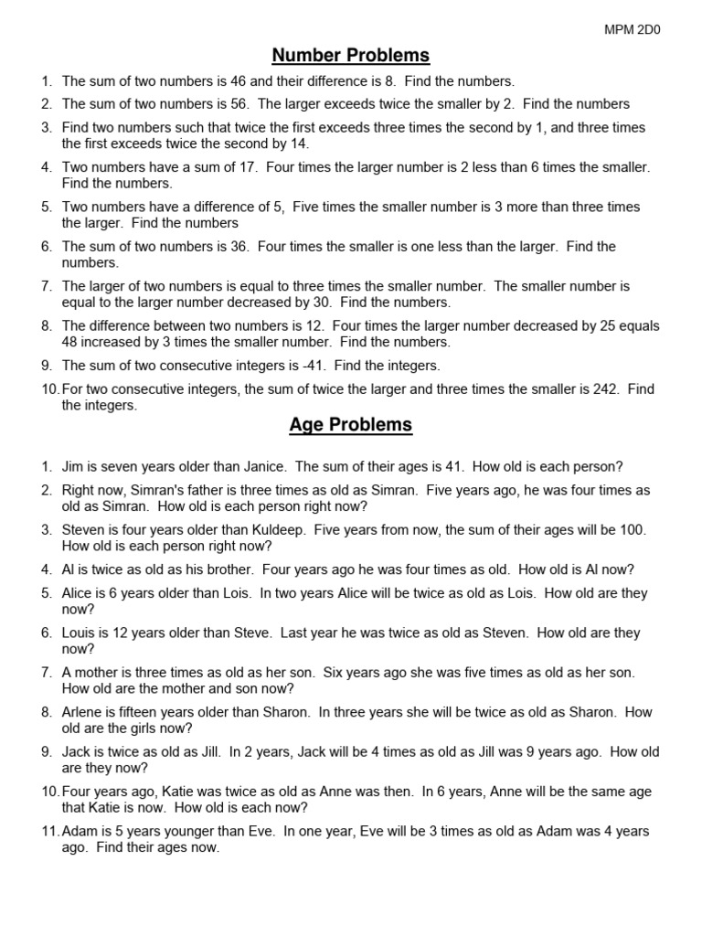 Math Problem Set: Numbers, Ages, Investments | PDF | Interest | Bonds ...